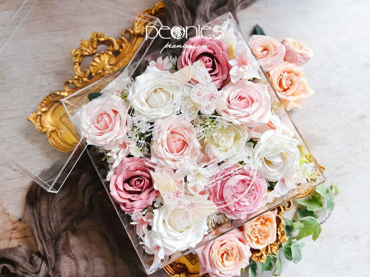 Luxury Blush Pink Acrylic Wedding Flower Box H008 – Peonies Wedding