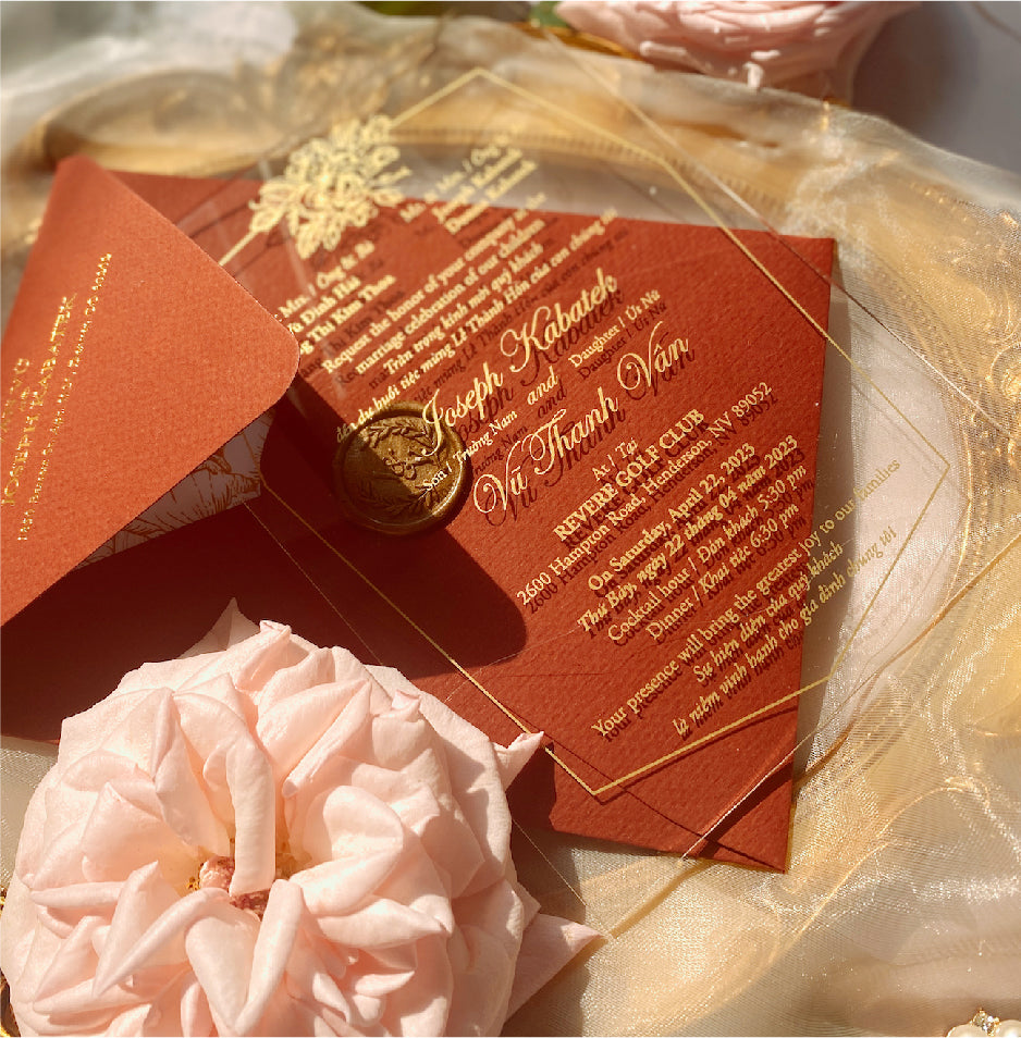 Luxe Acrylic Invitations – Peonies Wedding