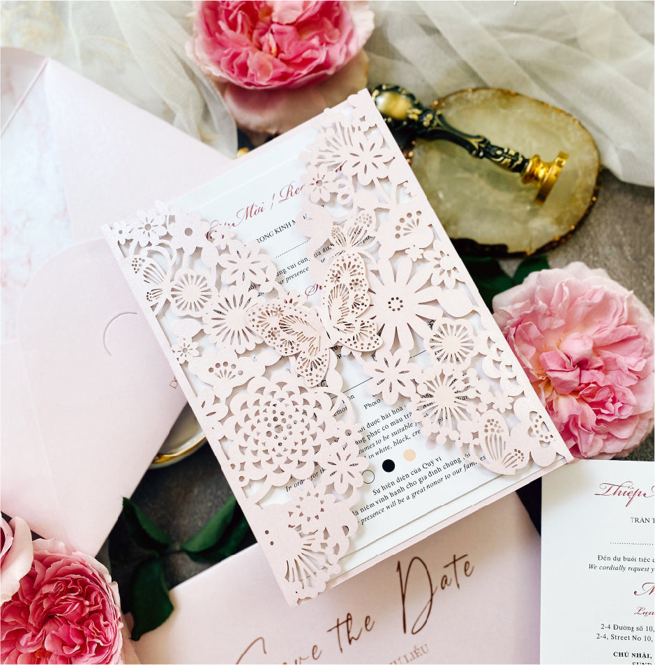 Laser Cut Invitations – Peonies Wedding