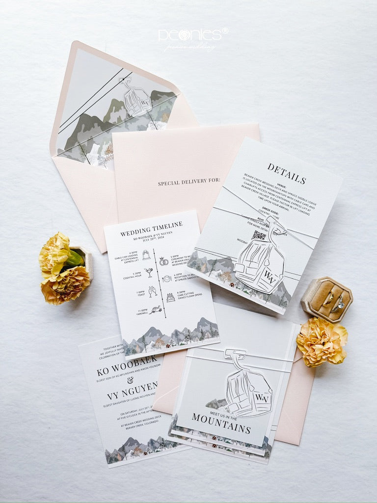 Elegant Blush Pink Venue Illustrated Wedding Invitation with Custom Ta ...