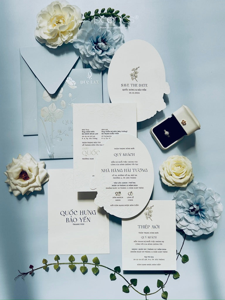 Luxury Dusty Blue Foiling Debossed Shaped Wedding Invitation P250205 ...