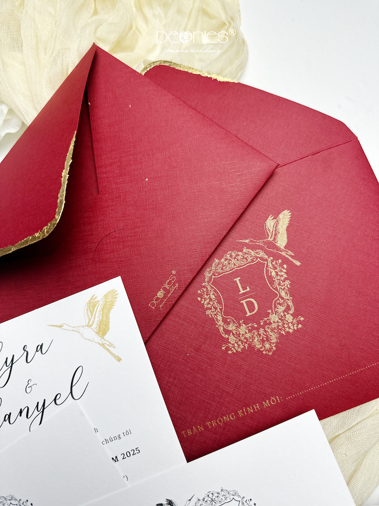 Red Elegant Wedding Invitation, Red Envelope With Gold Deckle Edge Fla ...