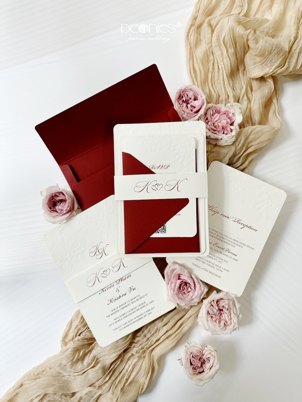 Minimalist with Debossed patterns Wedding Invitations P240427 – Peonies ...