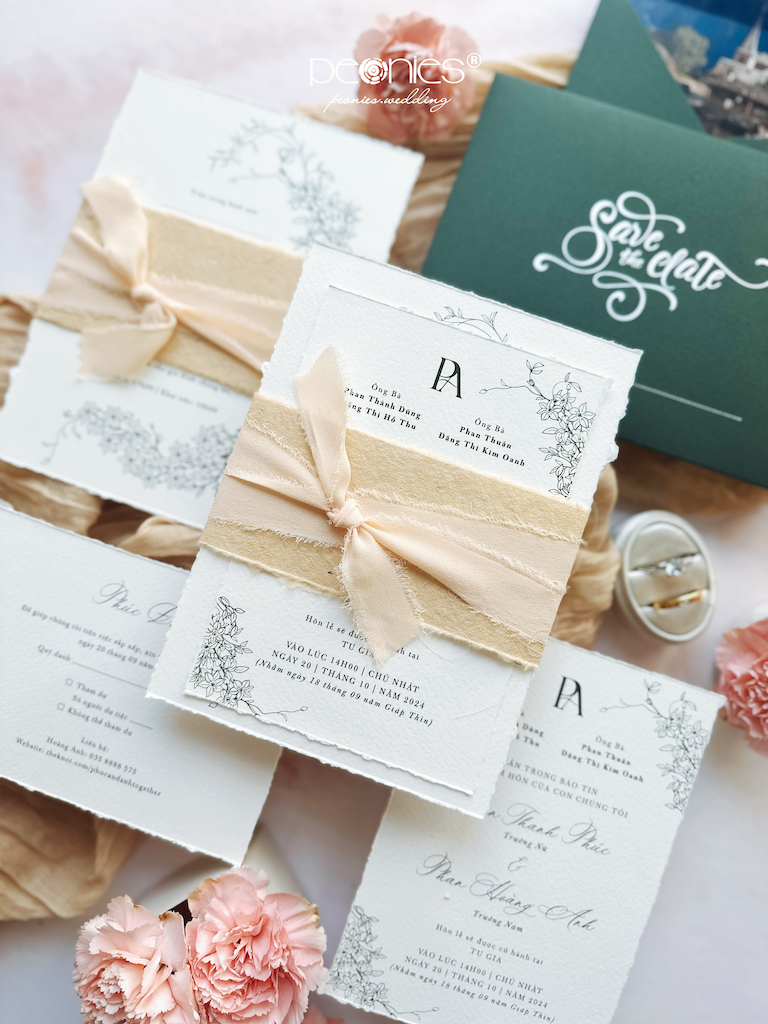 Artistic, Luxurious Wedding Invitation With Greenery Color, Hand-torn ...