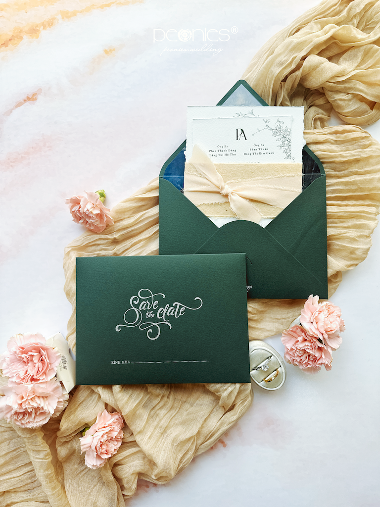 Artistic, Luxurious Wedding Invitation With Greenery Color, Hand-torn ...
