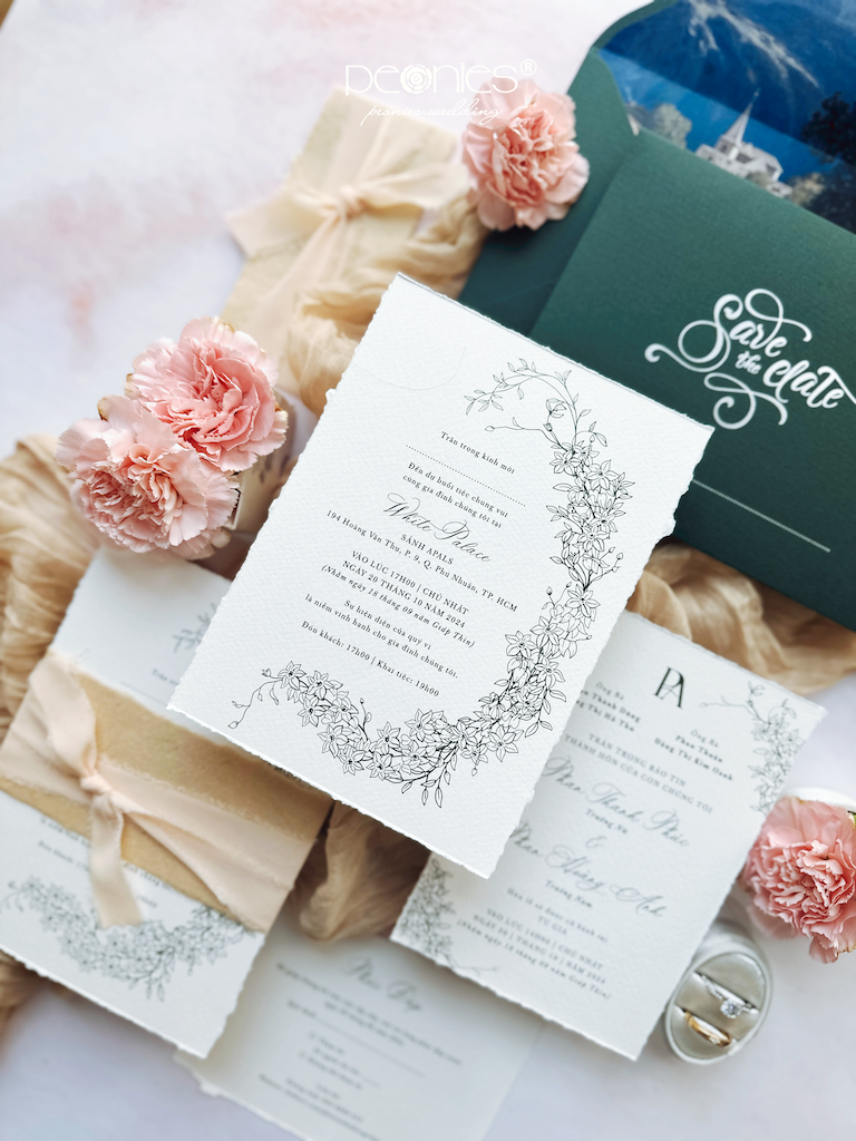 Artistic, Luxurious Wedding Invitation With Greenery Color, Hand-torn ...