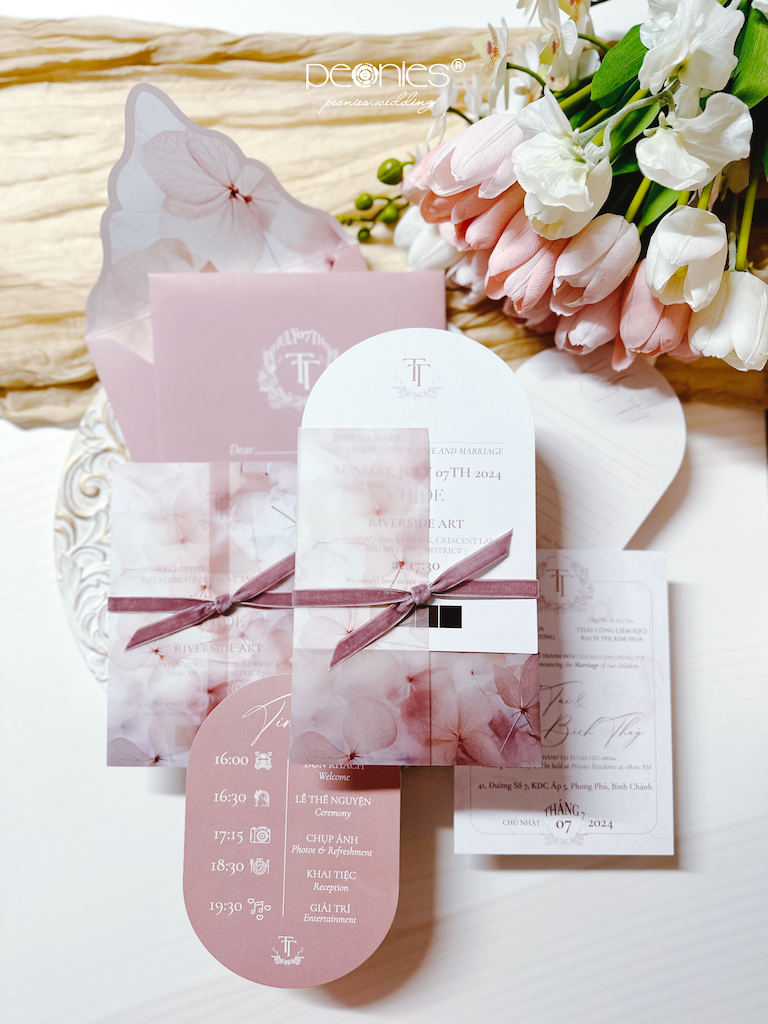 Rustic Vellum with Velvet Ribbon with Dusty Pink Invitations P240708 ...