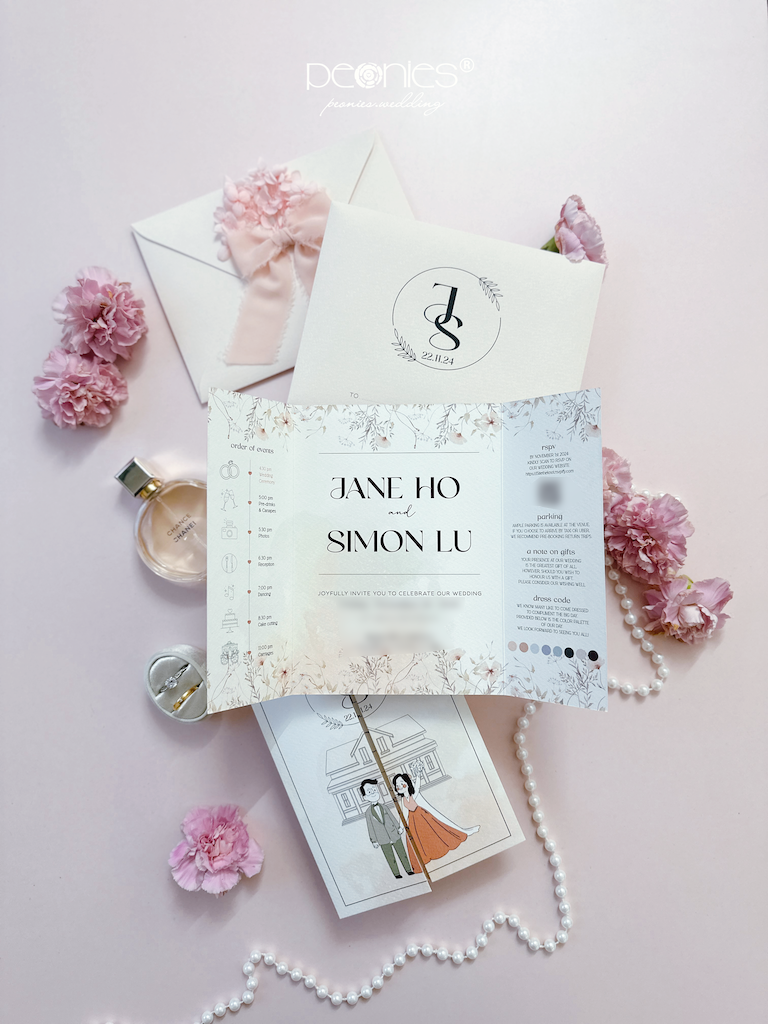 Lovely Pink Chibi Couple Invitaions with Plus Pink Chiffon and Dry Flo ...