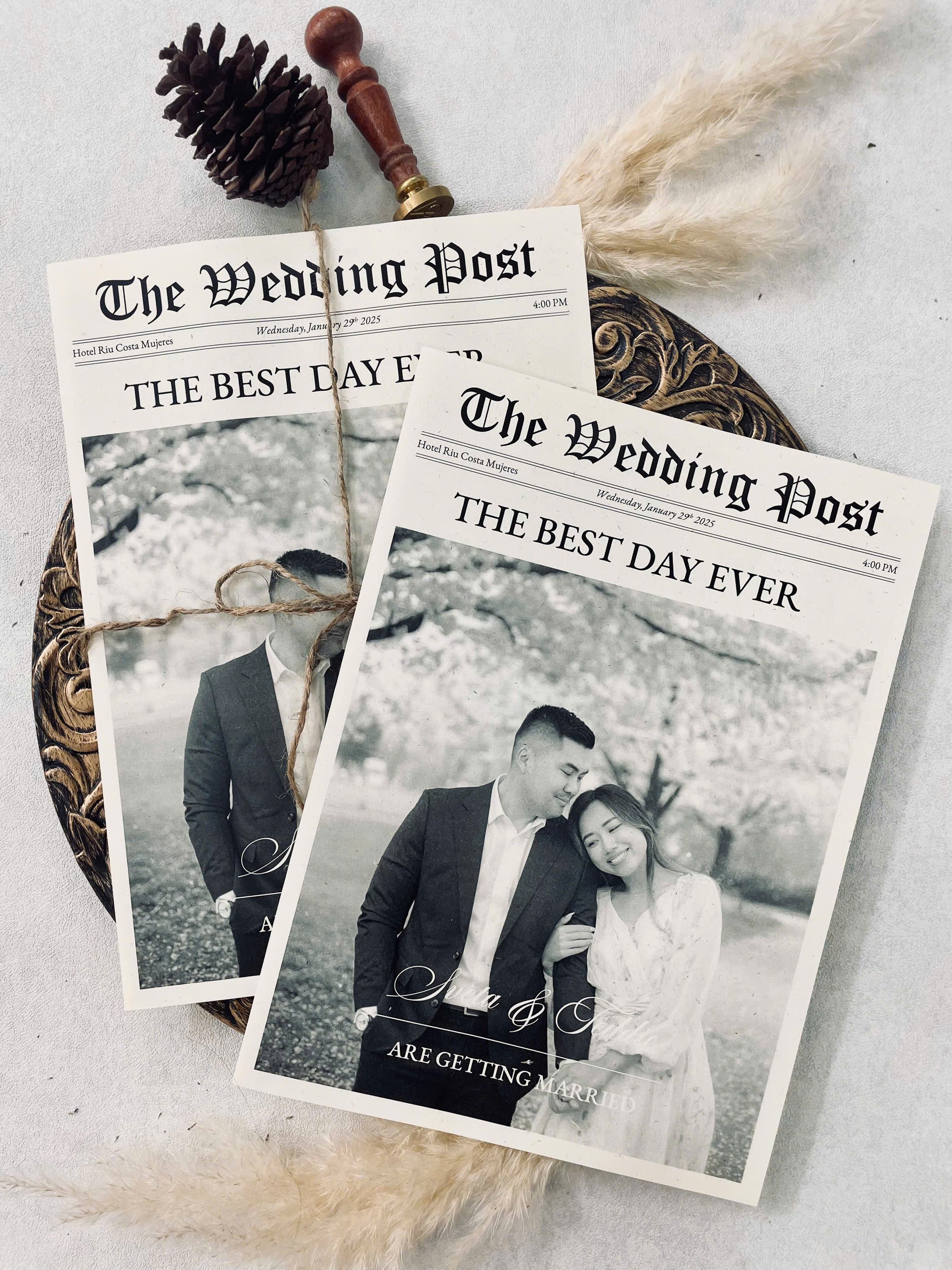 Vintage Newspaper Wedding Invitation The Wedding Post P250402 – Peonies ...