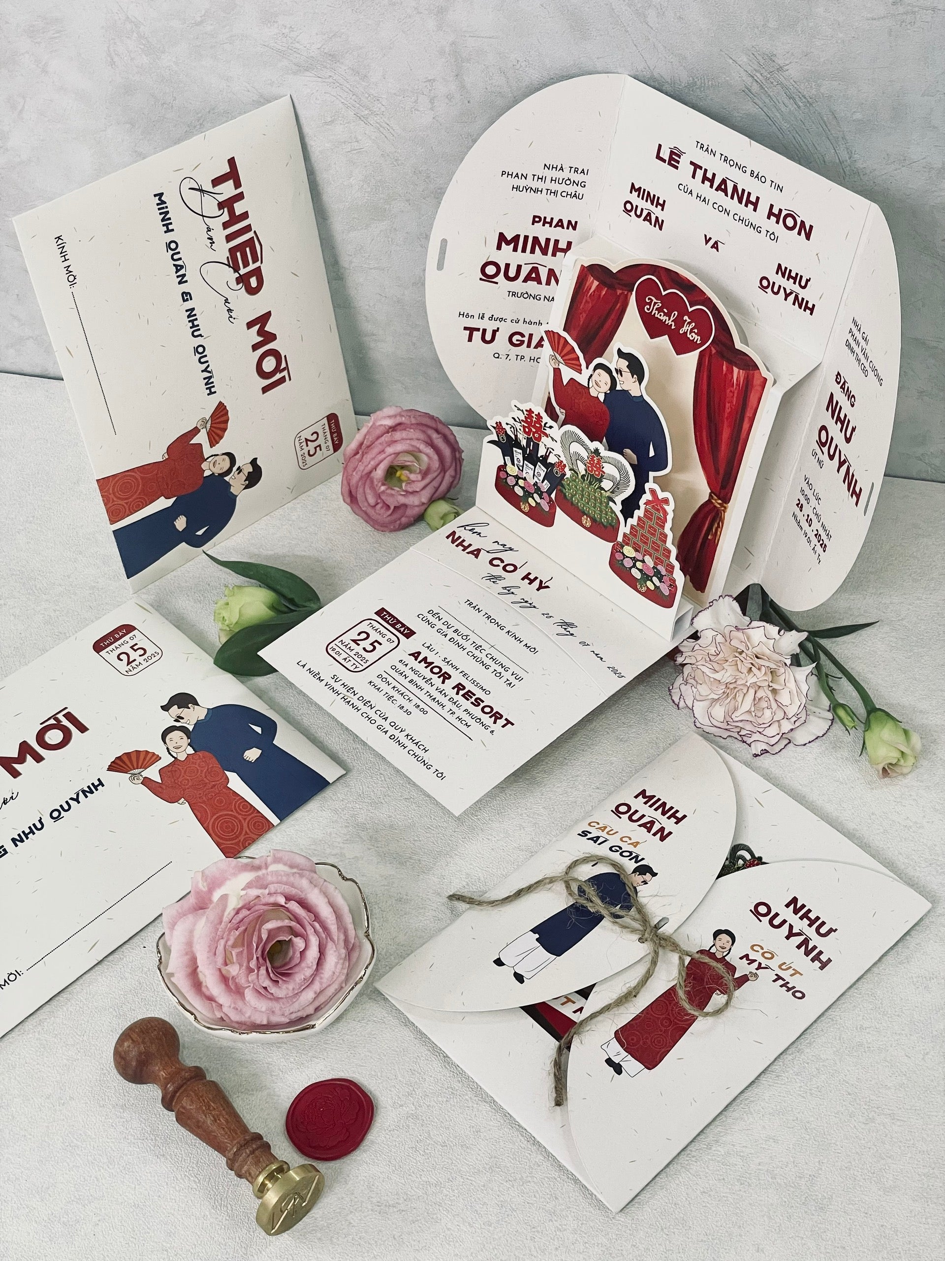 Traditional 3D Pop Up Trifold Wedding Invitation P250718 – Peonies Wedding