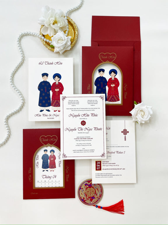 Chibi Illustration Die cut Traditional Wedding Invitation P250802 ...
