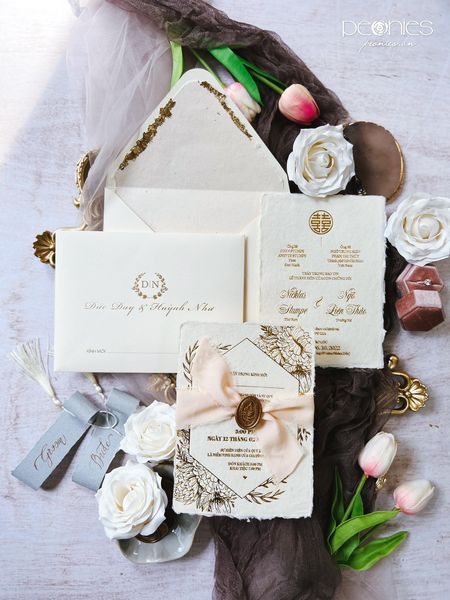 P0022188 Handmade Paper Elegent Invitation – Peonies Wedding